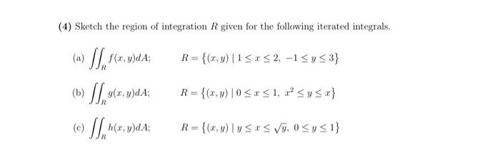 Solved (4) Sketch the region of integration R given for the | Chegg.com
