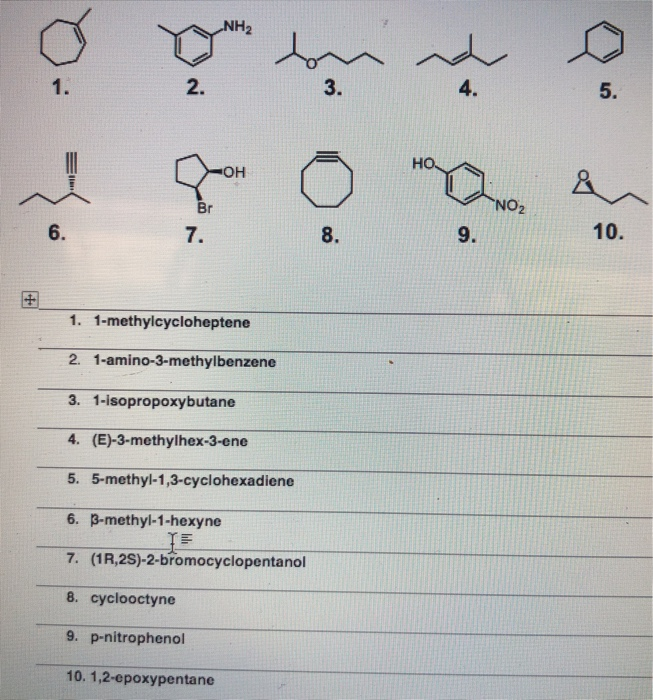 Solved NH2 1. 1-methylcycloheptene 2. | Chegg.com