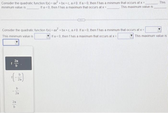 Solved Consider the quadratic function f(x)=ax2+bx+c,a =0. | Chegg.com