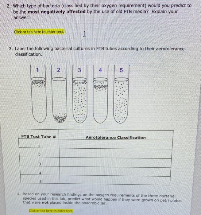 Solved 2. Which type of bacteria (classified by their oxygen | Chegg.com
