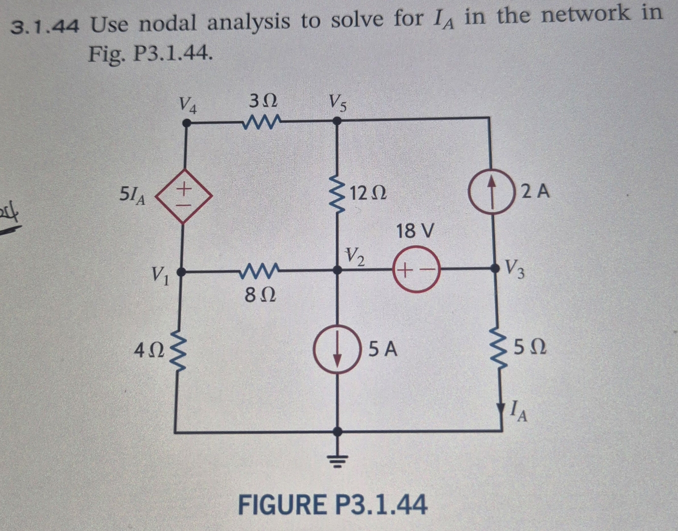 Solved 3.1.44 ﻿Use nodal analysis to solve for IA ﻿in the | Chegg.com