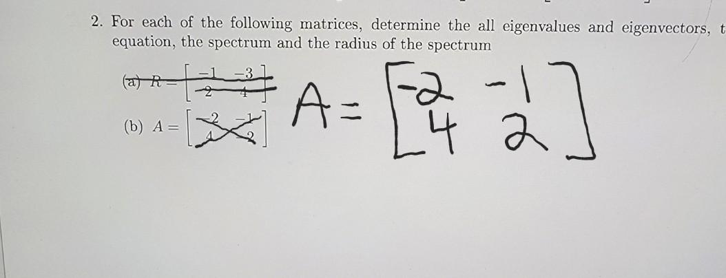Solved For each of the following matrices, determine the all | Chegg.com