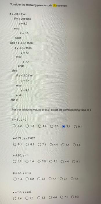 Solved Consider the following pseudo code if staternent if | Chegg.com