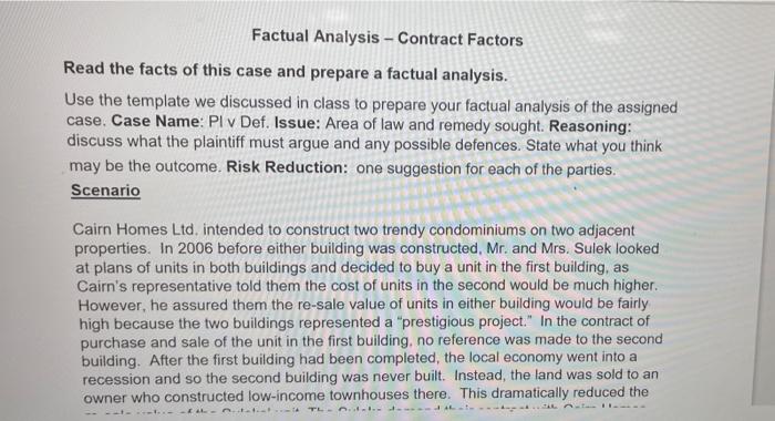Solved Factual Analysis - Contract Factors Read the facts of | Chegg.com