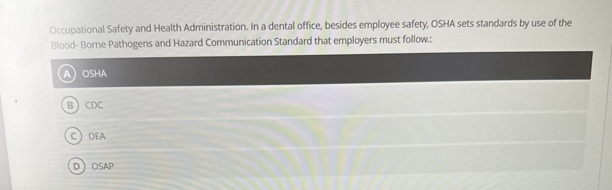 Solved Occupational Safety and Health Administration. In a | Chegg.com