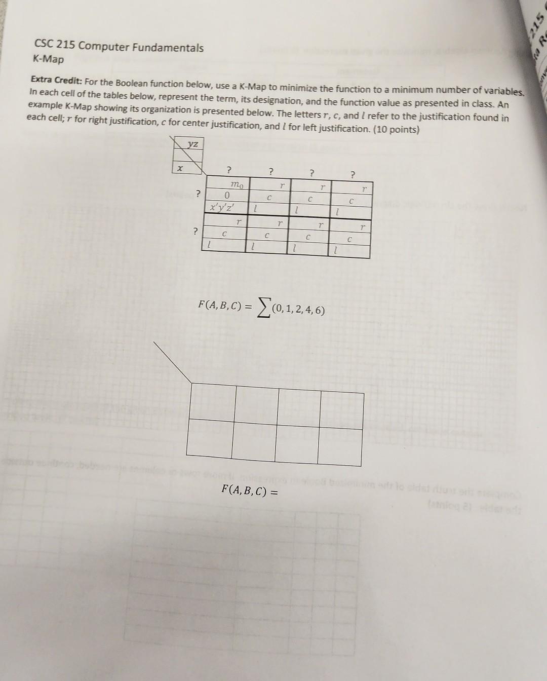 Solved CSC 215 Computer Fundamentals K-Map Extra Credit: For | Chegg.com