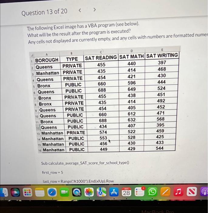 Solved The following Excel image has a VBA program (see | Chegg.com
