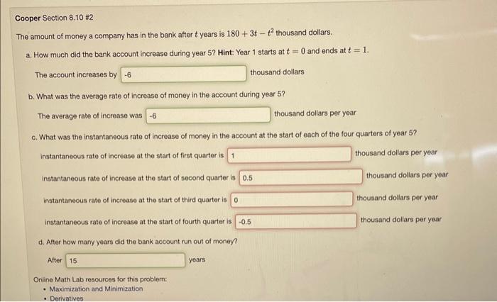 Solved he amount of money a company has in the bank after t | Chegg.com