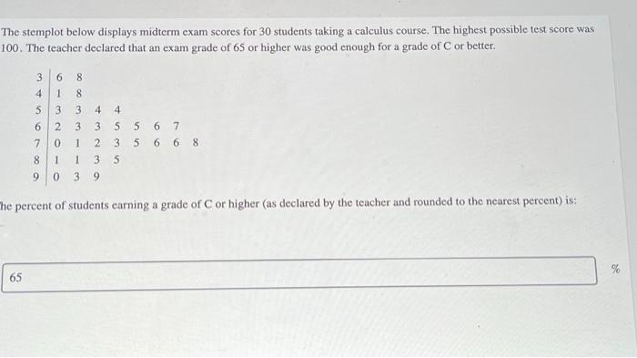 Solved he stemplot below displays midterm exam scores for 30 | Chegg.com