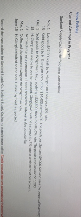 Solved View Policies Current Attempt in Progress Sunland | Chegg.com