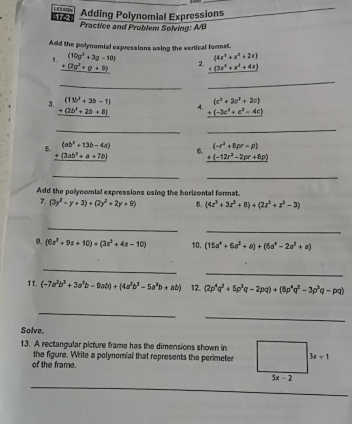 Solved L43sow Adding Polynomial ExpressionsPractice and | Chegg.com
