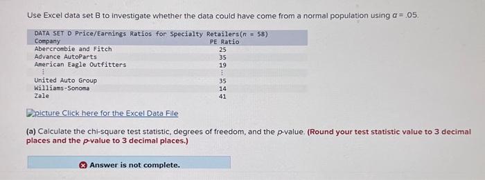 Solved Use Excel data set B to investigate whether the data | Chegg.com
