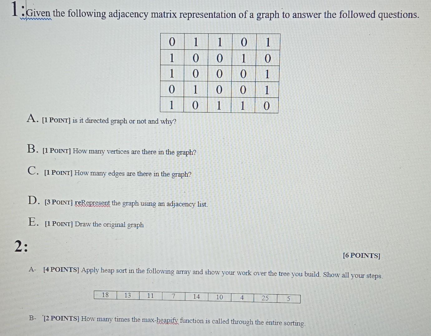 Solved 1: Given Given the following adjacency matrix | Chegg.com