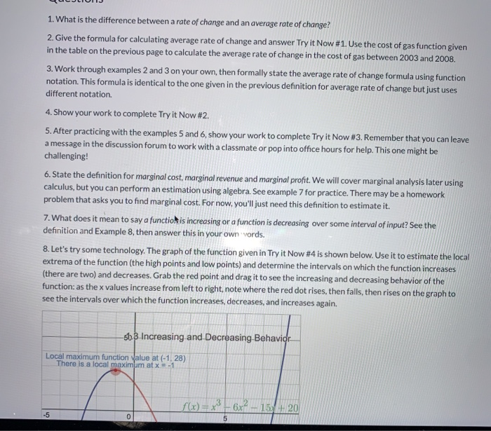 Solved 1. What is the difference between a rate of change | Chegg.com