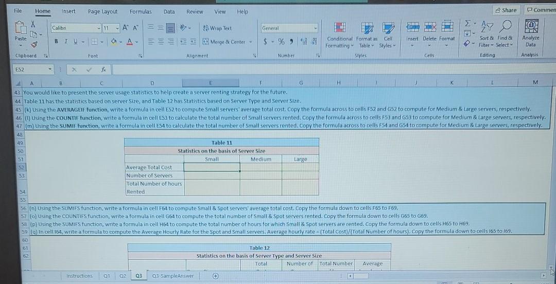 File Home Insert Page Layout Formulas Data Review | Chegg.com