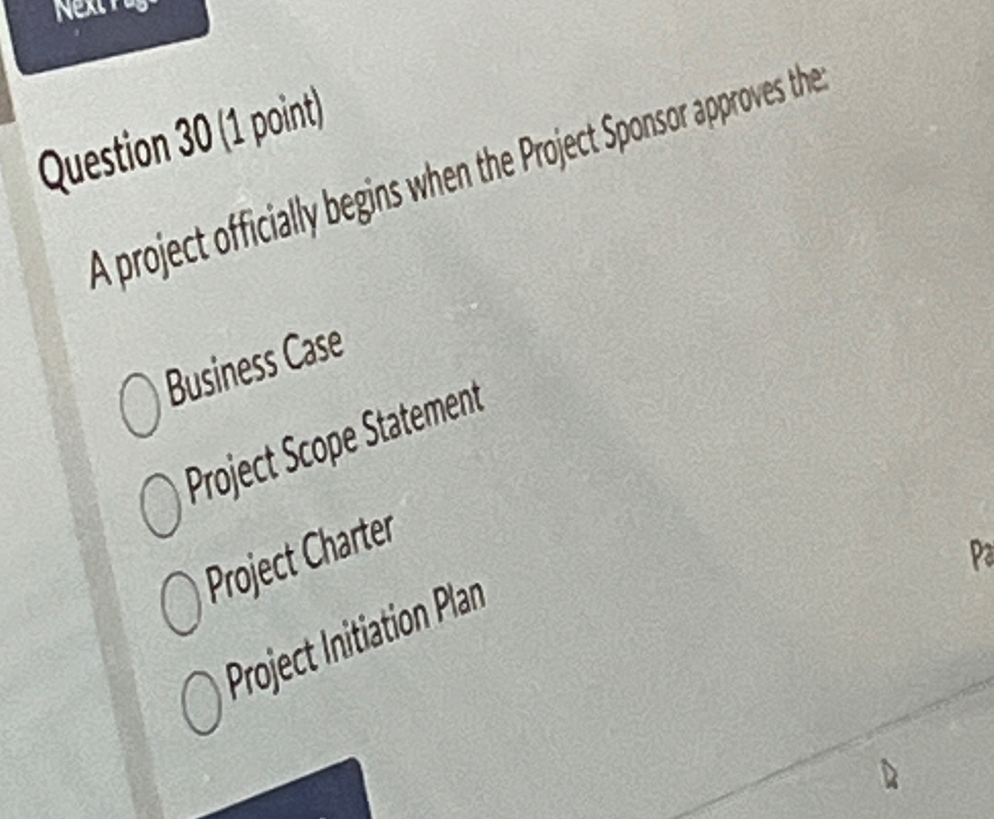 Solved Question 30 (1 ﻿point)A project officially begins | Chegg.com