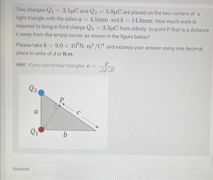 Solved Two charges Q1=3.1μC and Q2=5.9μC are placed on the | Chegg.com