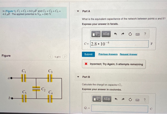 Solved In (Figure 1), C1 = C5 = 9.0 uF and C2 = C3 = C4 = | Chegg.com