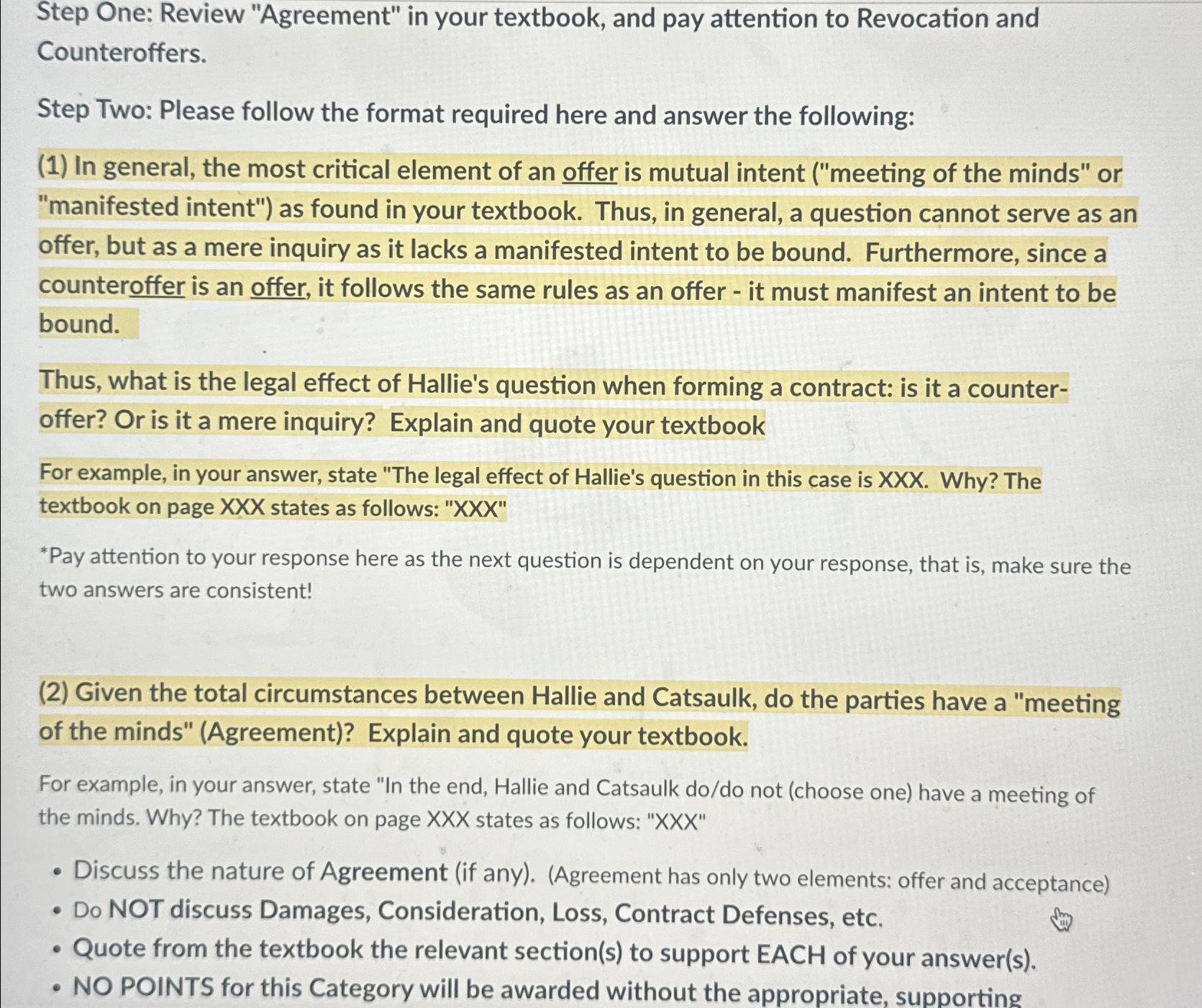 Solved Step One: Review "Agreement" in your textbook, and | Chegg.com