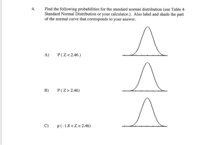 Solved Find the following probabilities for the standard | Chegg.com