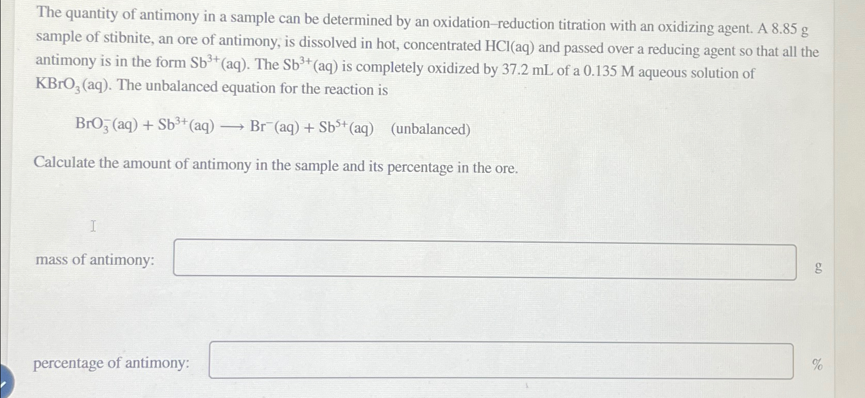 Solved The quantity of antimony in a sample can be | Chegg.com