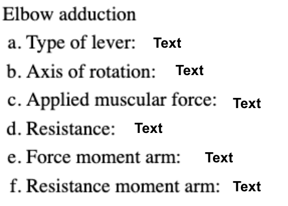 Solved Elbow adductiona. ﻿Type of lever: Textb. ﻿Axis of | Chegg.com