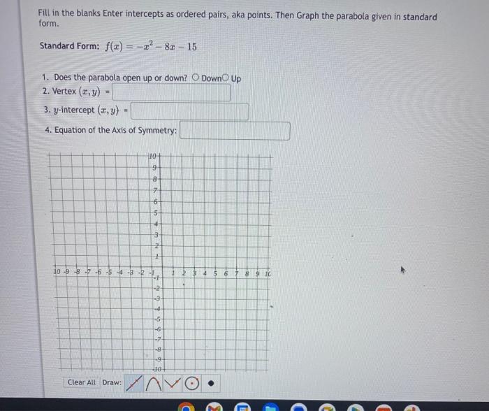 Solved Fill in the blanks Enter intercepts as ordered pairs, | Chegg.com