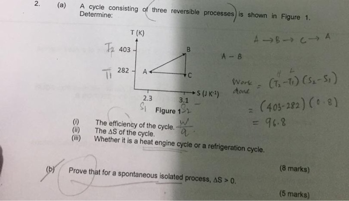 Solved 2. (a) A cycle consisting of three reversible | Chegg.com