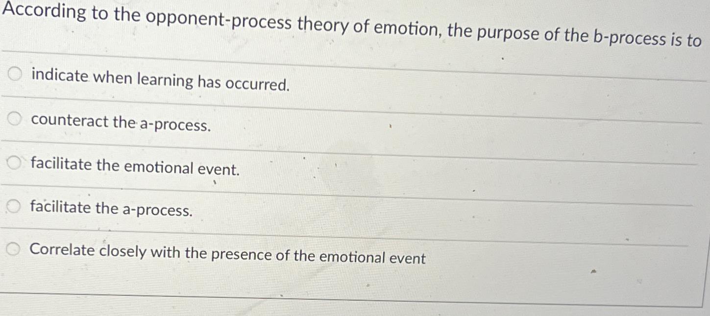 Solved According to the opponent-process theory of emotion, | Chegg.com