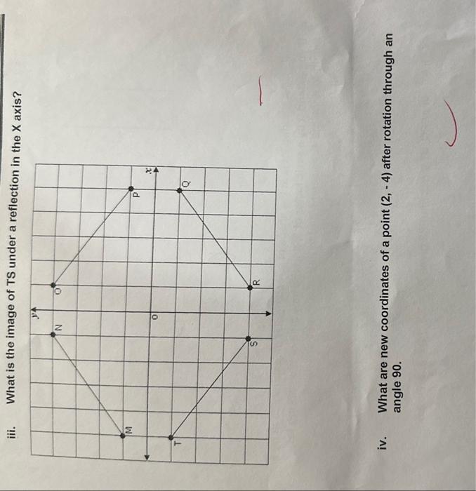 Solved iii. What is the image of TS under a reflection in | Chegg.com