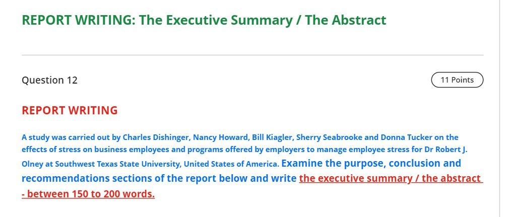 REPORT WRITING Read the following information | Chegg.com