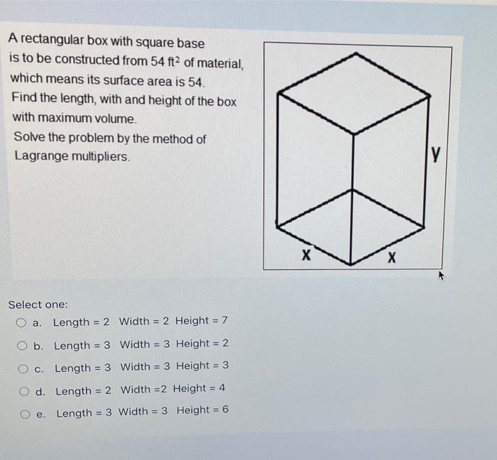 Solved A rectangular box with square base is to be | Chegg.com