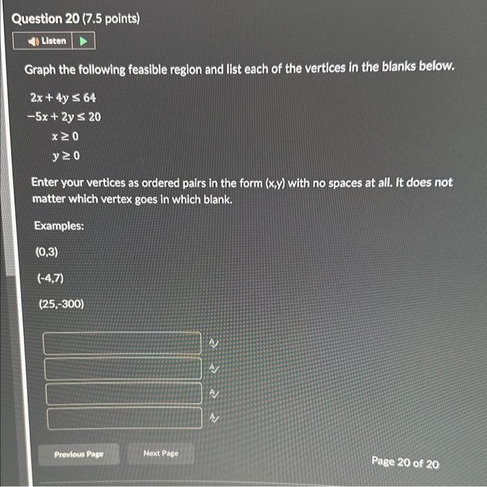 Solved lestion 20 (7.5 points) Graph the following feasible | Chegg.com