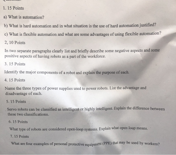 Solved 1.15 Points a) What is automation? b) What is hard | Chegg.com