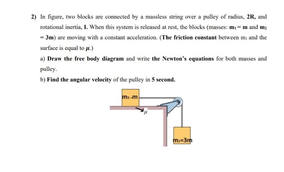 Solved 2) In figure, two blocks are connected by a massless | Chegg.com