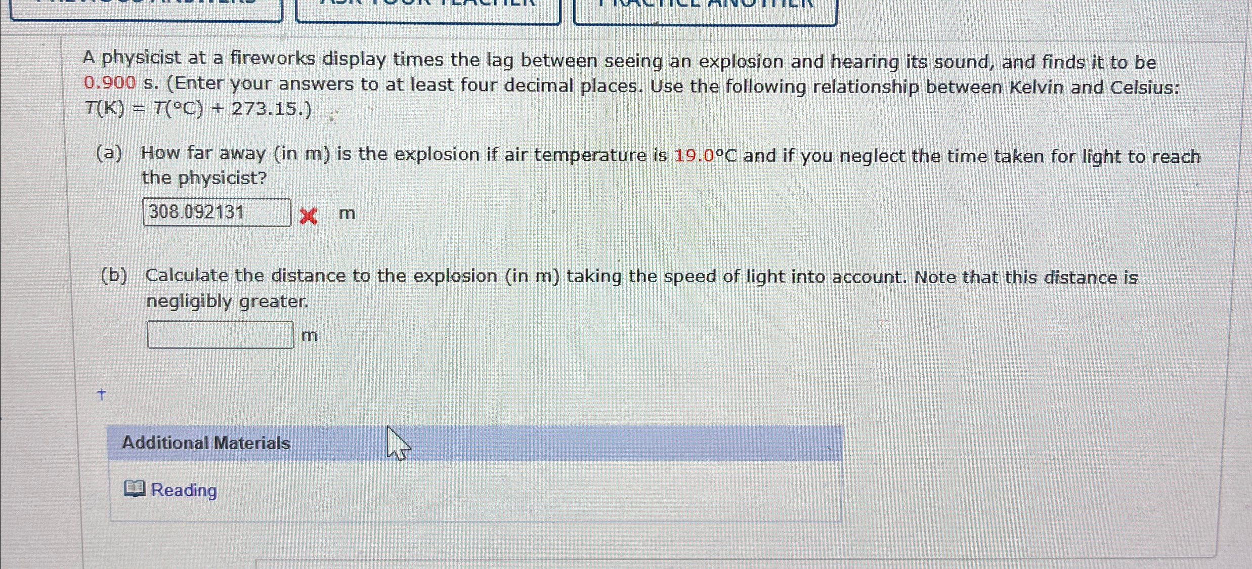 Solved A physicist at a fireworks display times the lag | Chegg.com
