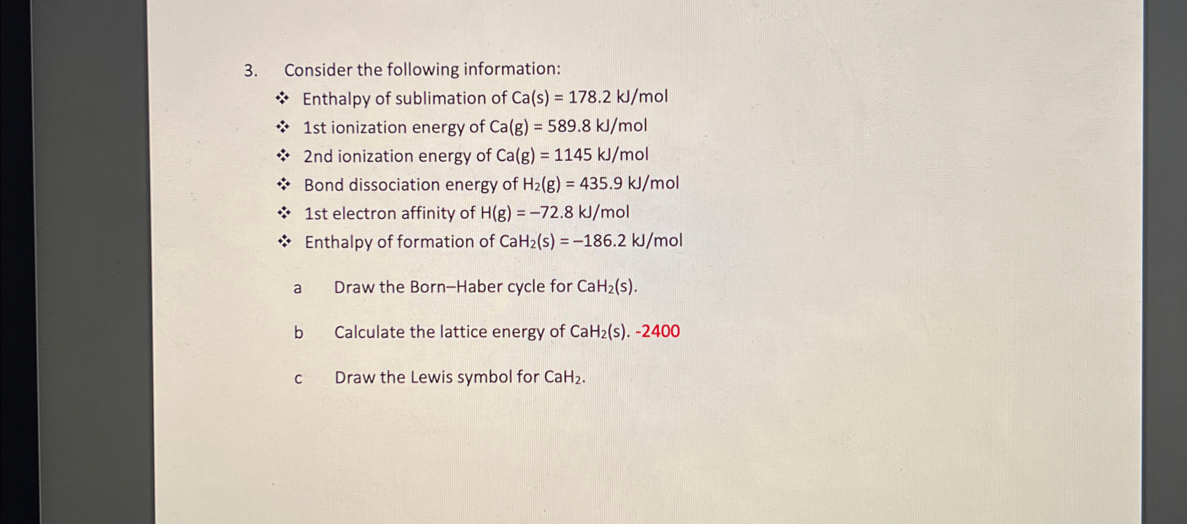 Solved Consider the following information:Enthalpy of | Chegg.com
