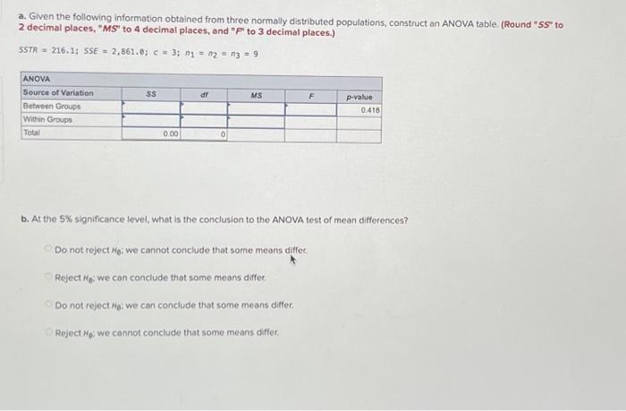 Solved a. Given the following information obtained from | Chegg.com