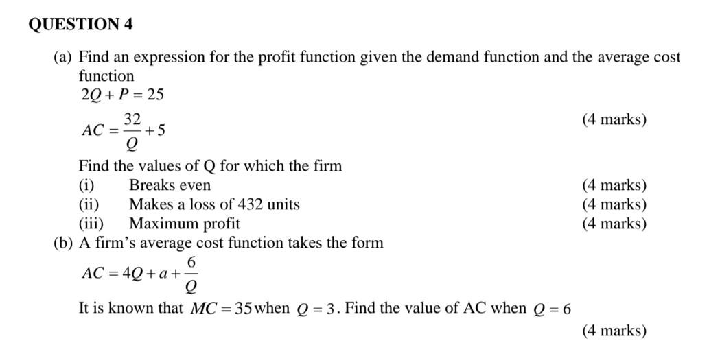 Solved (a) Find an expression for the profit function given | Chegg.com