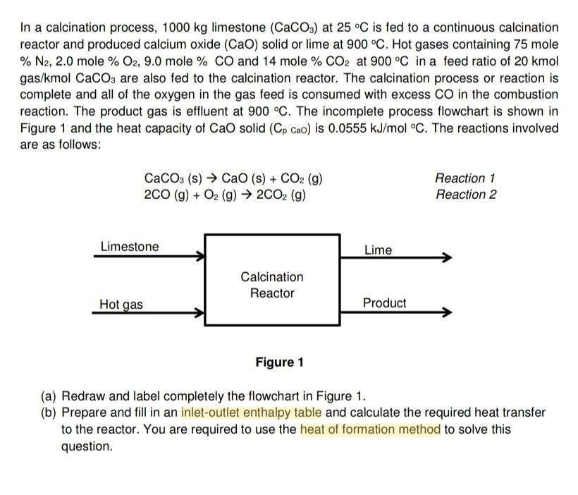 Solved In a calcination process, 1000 kg limestone (CaCO3) | Chegg.com