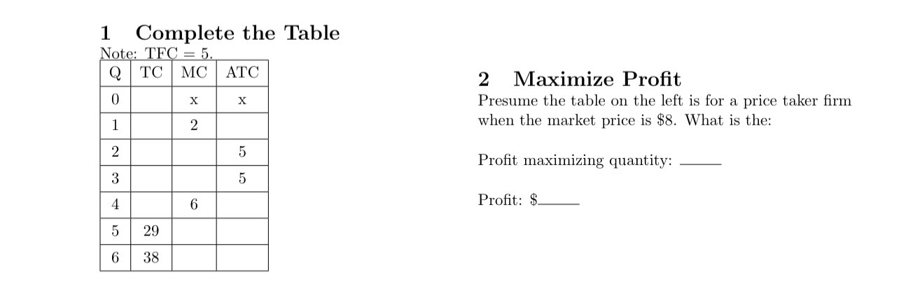Solved 1 ﻿complete The Tablenote Tfc5table Qtcmcatc 