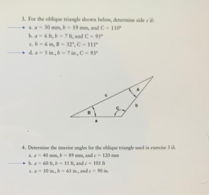 Solved 3. For the oblique triangle shown below, determine | Chegg.com