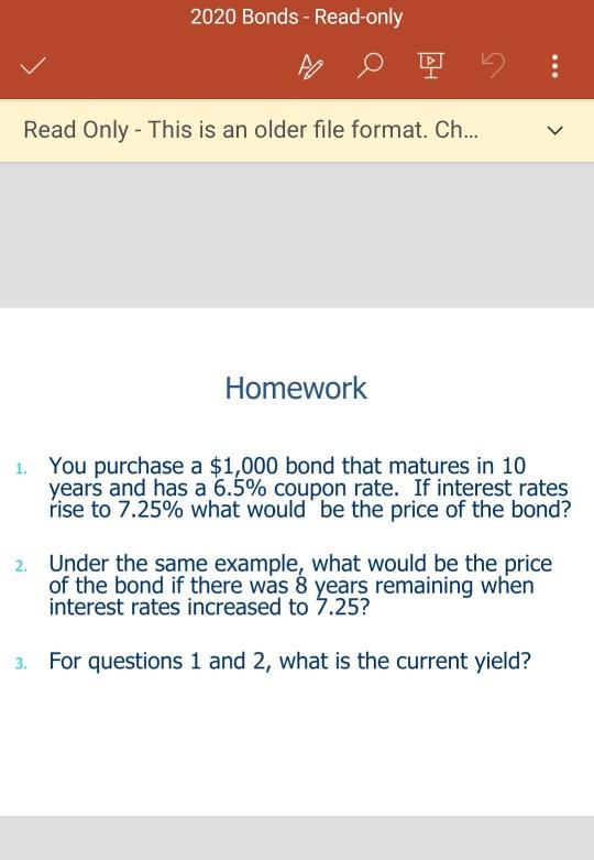 Solved 2020 Bonds - Read-only 2 Read Only - This is an older | Chegg.com