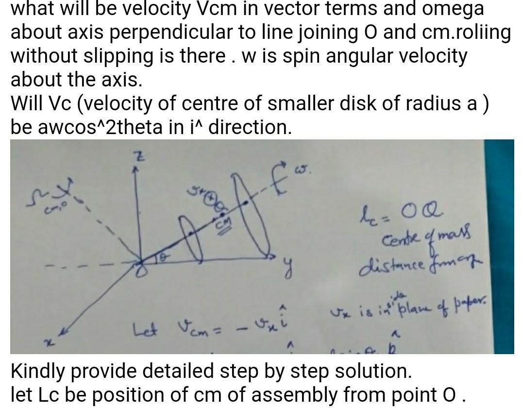what will be velocity Vcm in vector terms and omega | Chegg.com