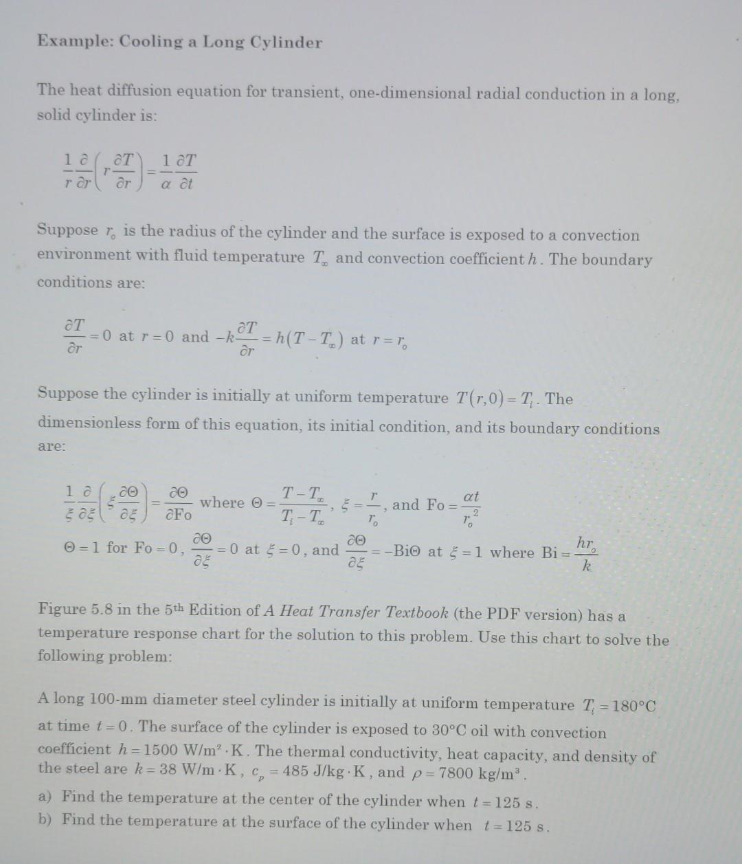 Solved Example: Cooling a Long Cylinder The heat diffusion | Chegg.com
