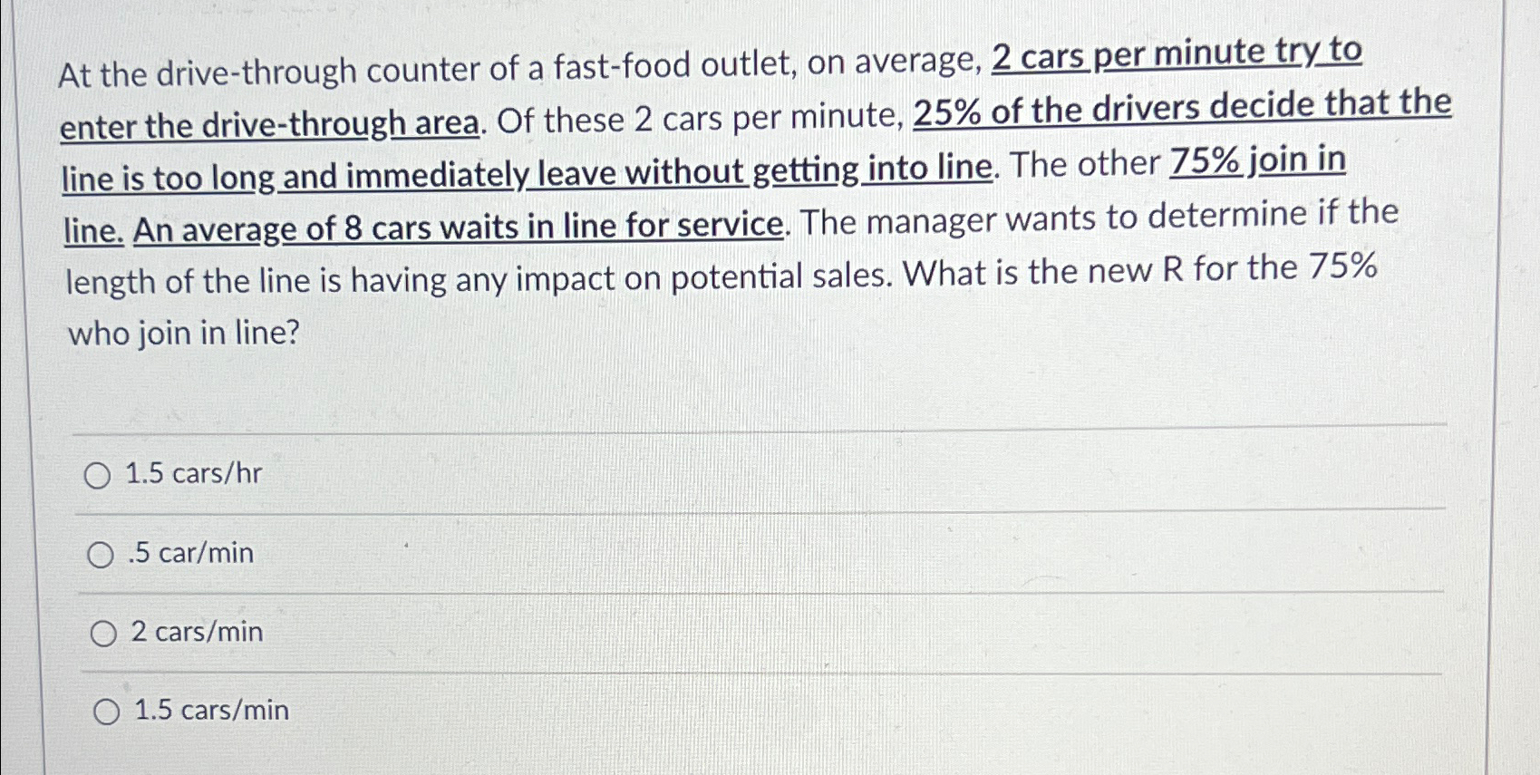 Solved At the drive-through counter of a fast-food outlet, | Chegg.com