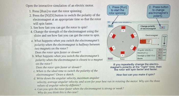 Open the interactive simulation of an electric motor. | Chegg.com