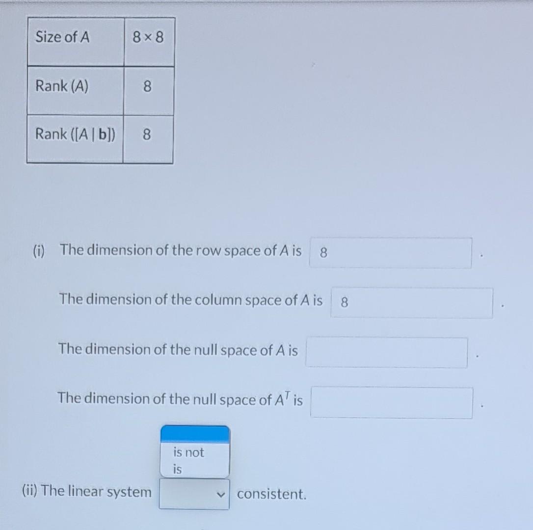 (i) find the dimensions of the row space of A, column | Chegg.com