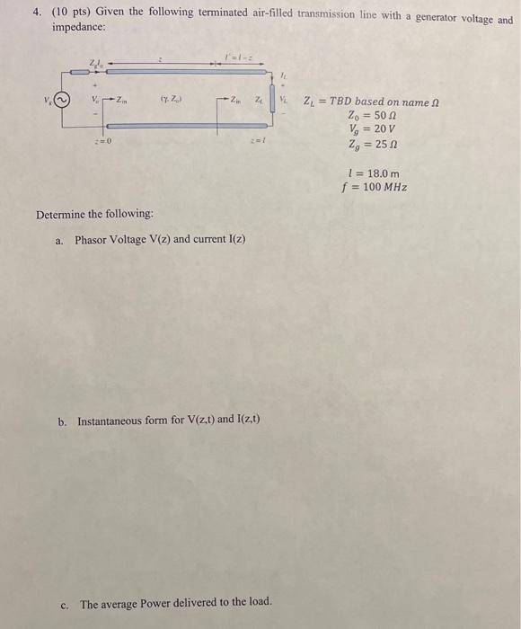 Solved 4. (10 pts) Given the following terminated air-filled | Chegg.com