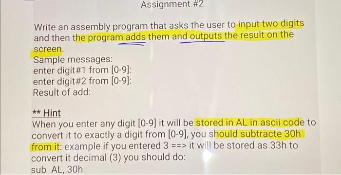 Solved Write An Assembly Program That Asks The User To Input